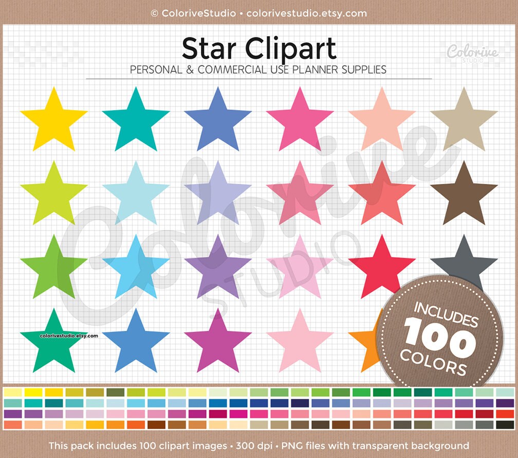 100 Star Clipart Rainbow Colors Solid Bright Pastel Star Png | Etsy