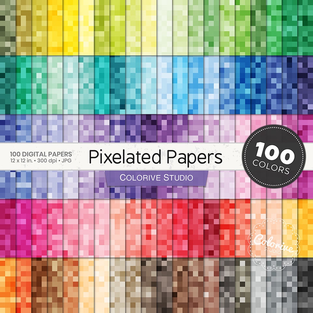 Pixelated Digital Paper: 100 Rainbow Colors, Scrapbook Backgrounds ...