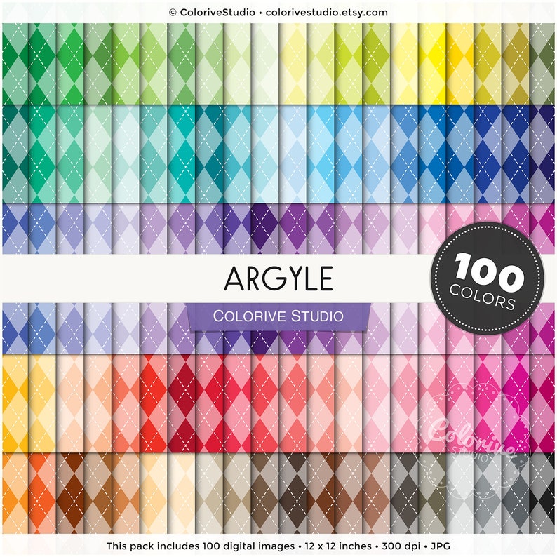 Argyle Digital Paper 100 Rainbow Colors Stitched Diamond - Etsy