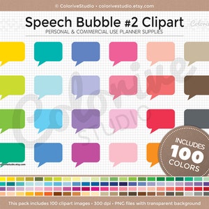100 Speech Bubble 2 clipart rainbow colors solid word bubbles | Etsy