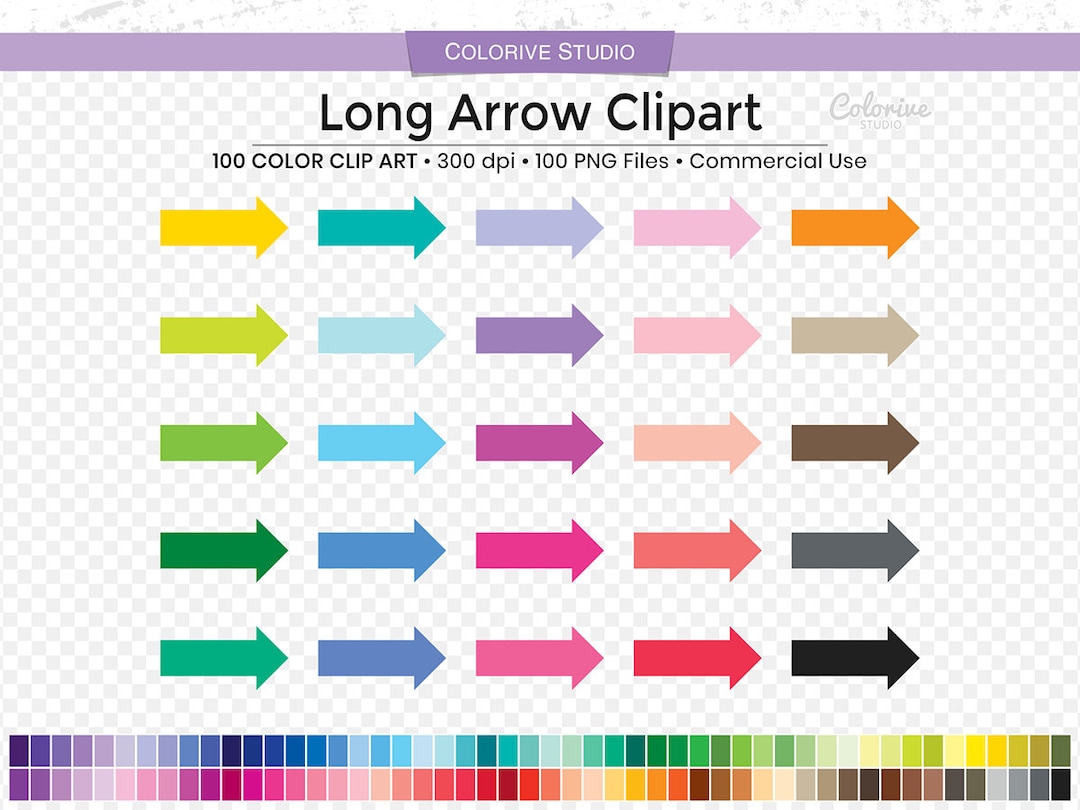 100 Arrow Clipart in Rainbow Colors Solid Long Arrow Shape Png Clip Art ...