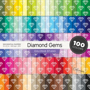 Diamond Gems Digital Paper 100 Rainbow Colors Bright Pastel Background ...
