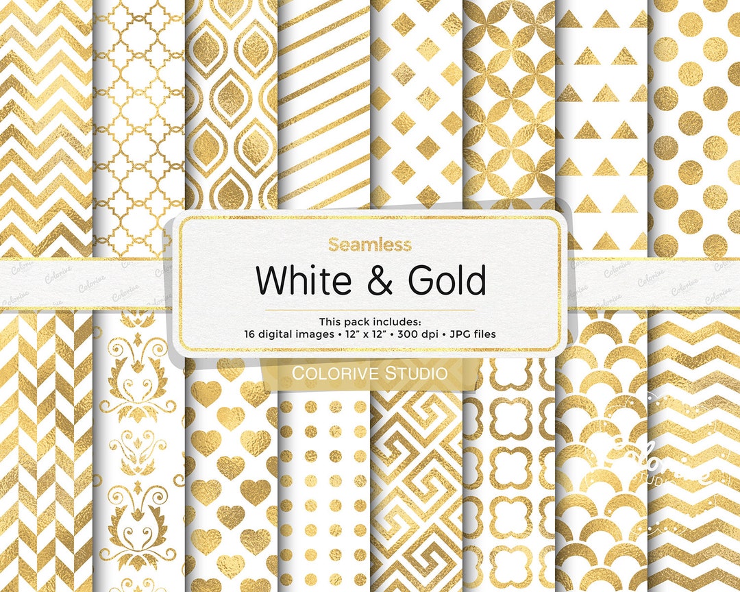 White and Gold Digital Paper, Seamless Elegant Gold Wedding Patterns on ...