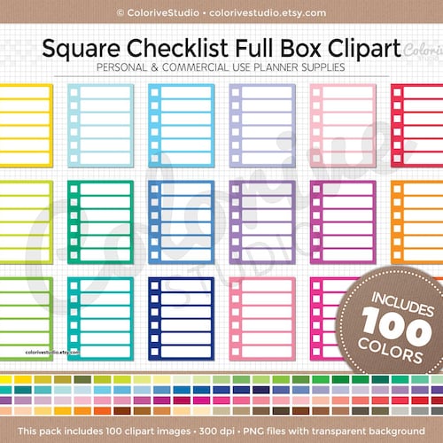 100 Checklist Full Box Planner Clipart Square 6 Item List Erin - Etsy