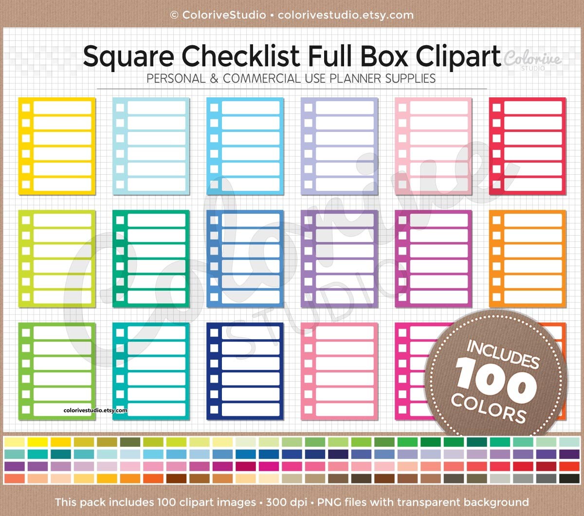 100 Checklist Full Box Planner Clipart Square 6 Item List Erin - Etsy