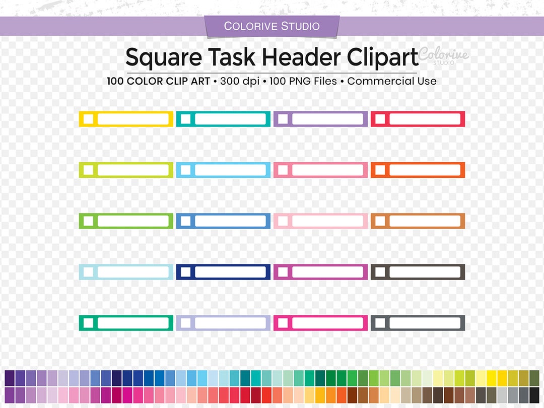 100 Task Header Planner Clipart in Rainbow Colors Square Checkbox ...