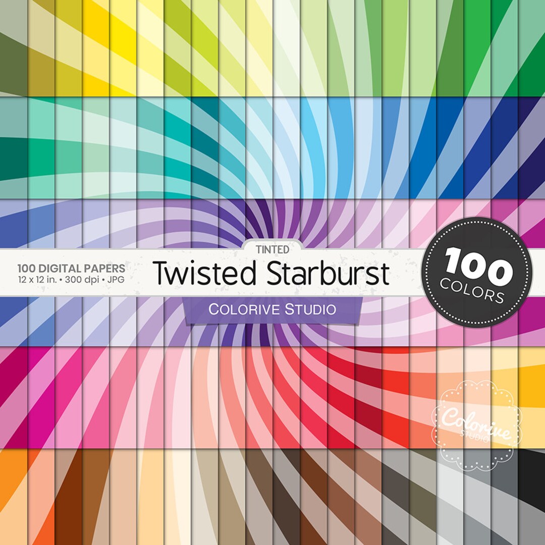 Tinted Twisted Starburst Digital Paper 100 Rainbow Colors Sunburst ...