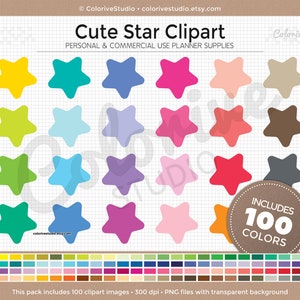 100 Round Star Clipart Rainbow Colors Cute Rounded Stars Png - Etsy