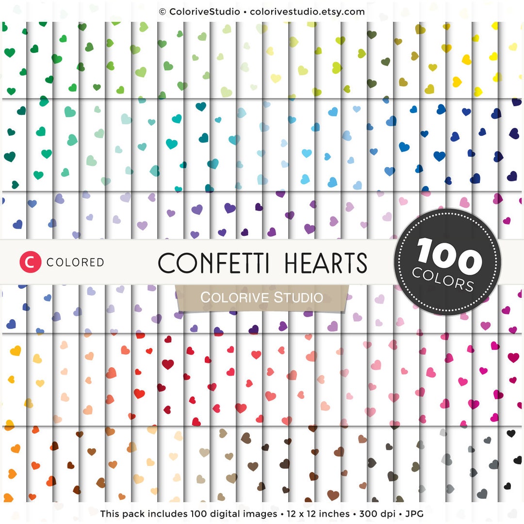 Colored Confetti Hearts Digital Paper 100 Rainbow Colors - Etsy