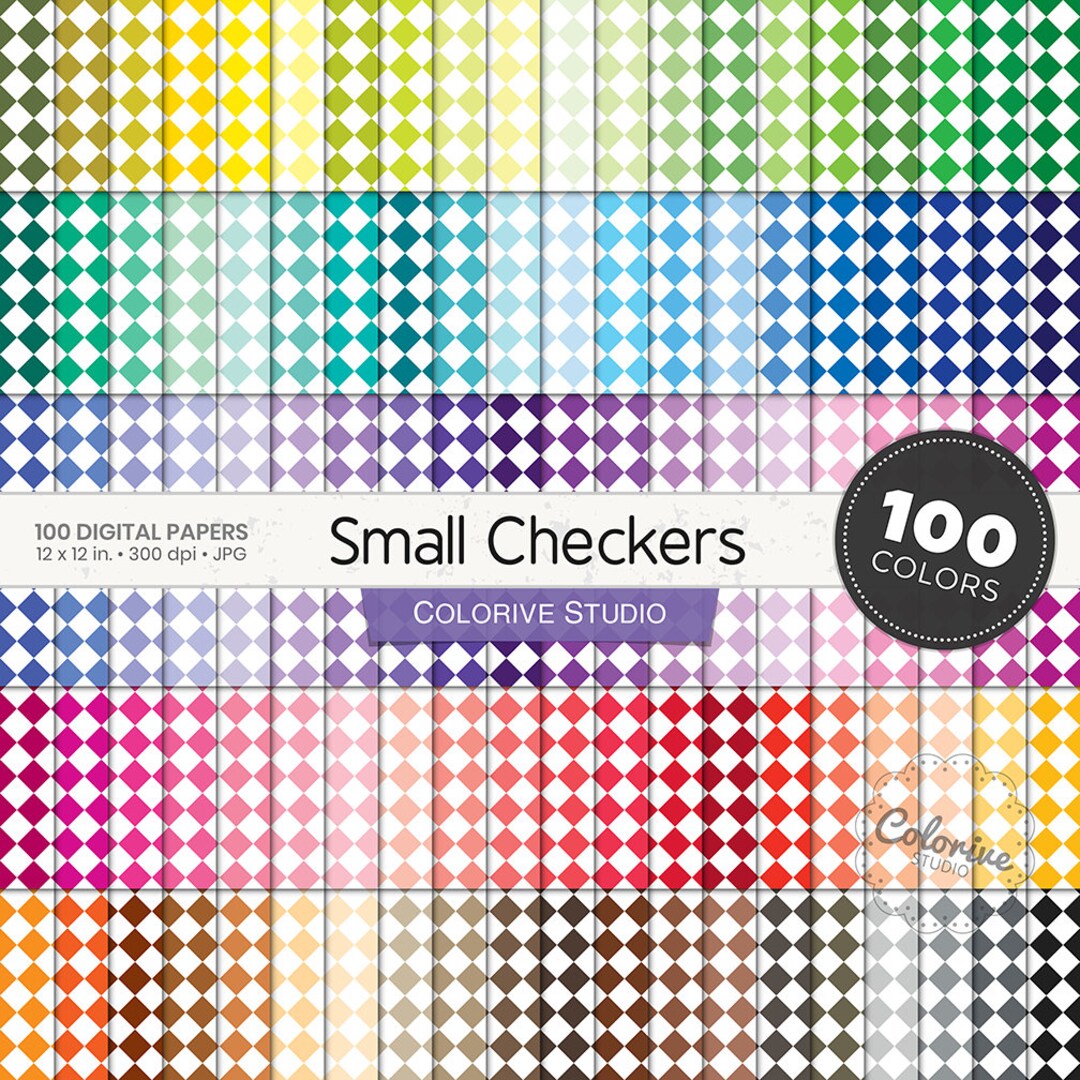 Small Diagonal Checkers Digital Paper 100 Rainbow Colors Check ...