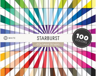 Tinted Starburst Digital Paper 100 Rainbow Colors Sunburst | Etsy