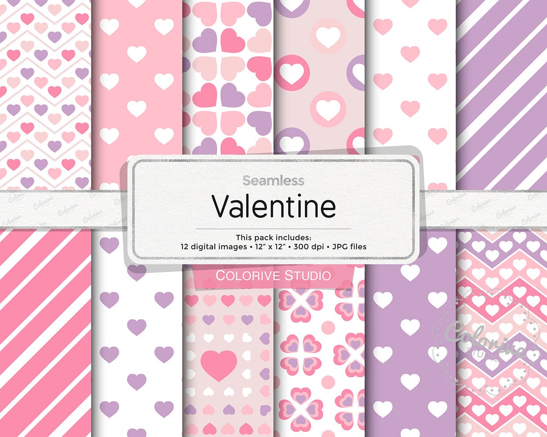 Valentine Digital Papers, Love Hearts Patterns Pink Lilac Valentine's ...