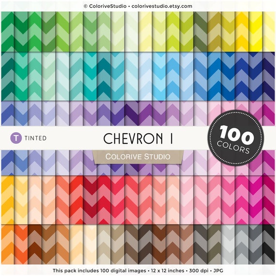 Tinted Chevron Digital Paper 100 Rainbow Colors Classic Medium | Etsy