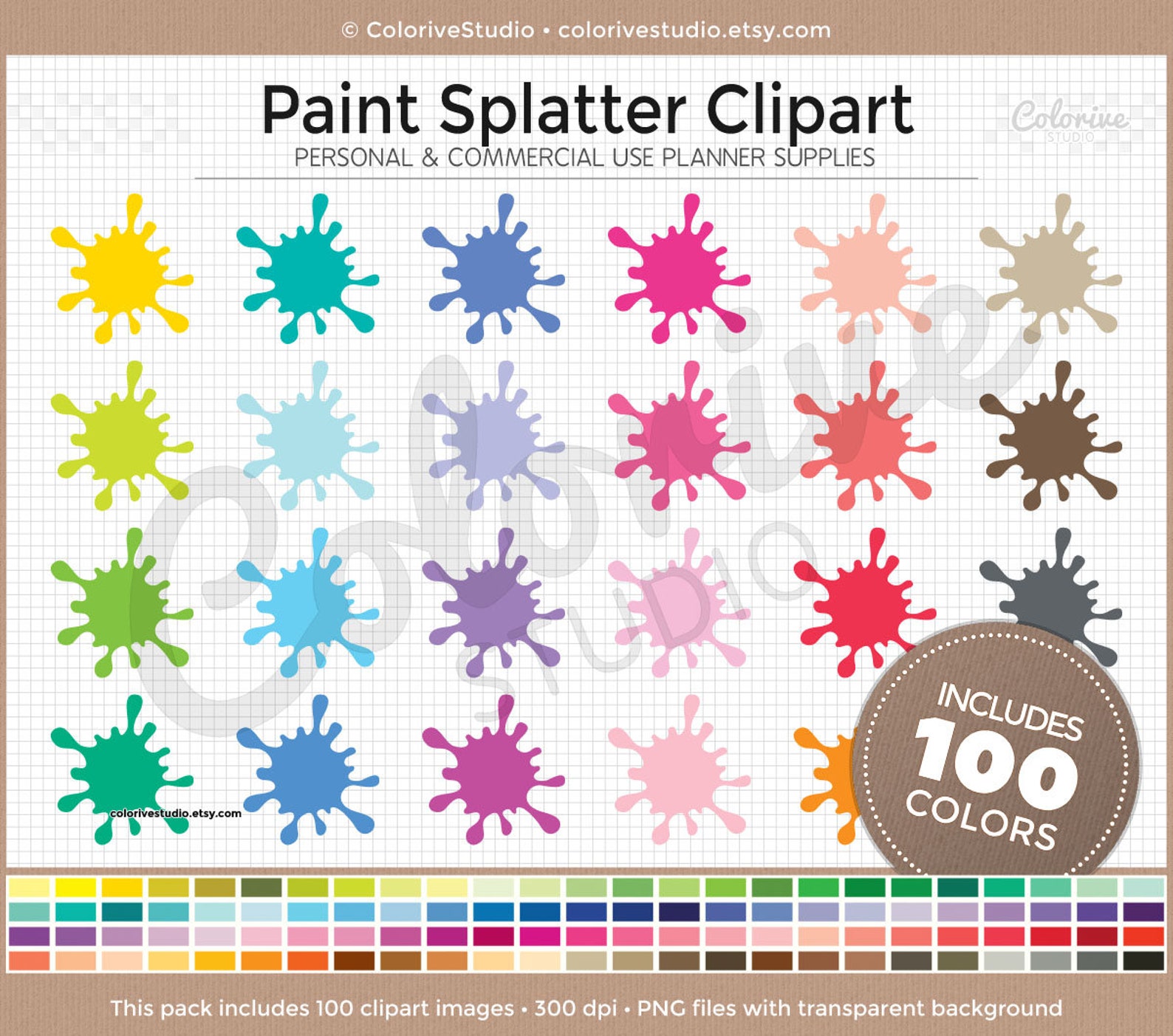 100 Paint Splatter Clipart Rainbow Colors Fun Painting Splash - Etsy