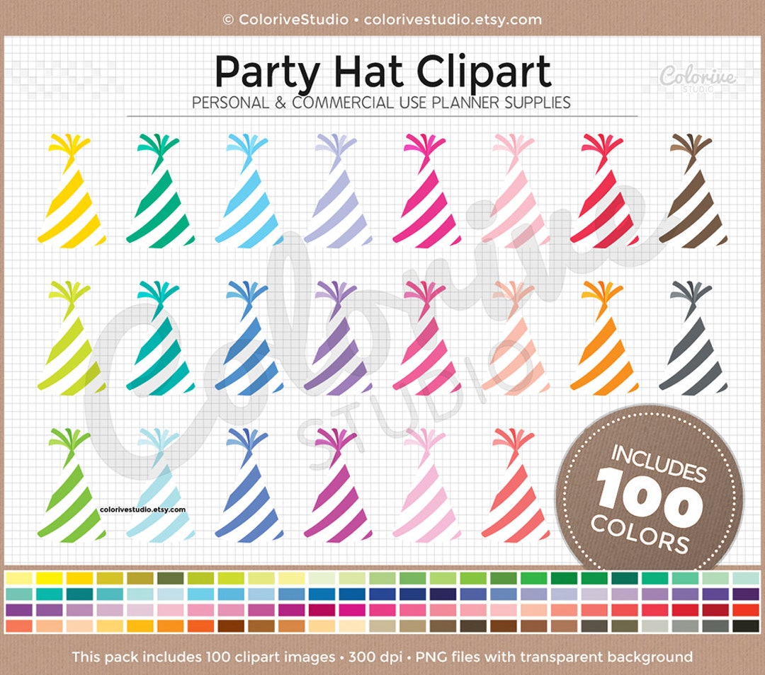 100 Party Hat Clipart Rainbow Colors Striped Birthday Png - Etsy