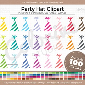 100 Party Hat Clipart Rainbow Colors Striped Birthday Png - Etsy