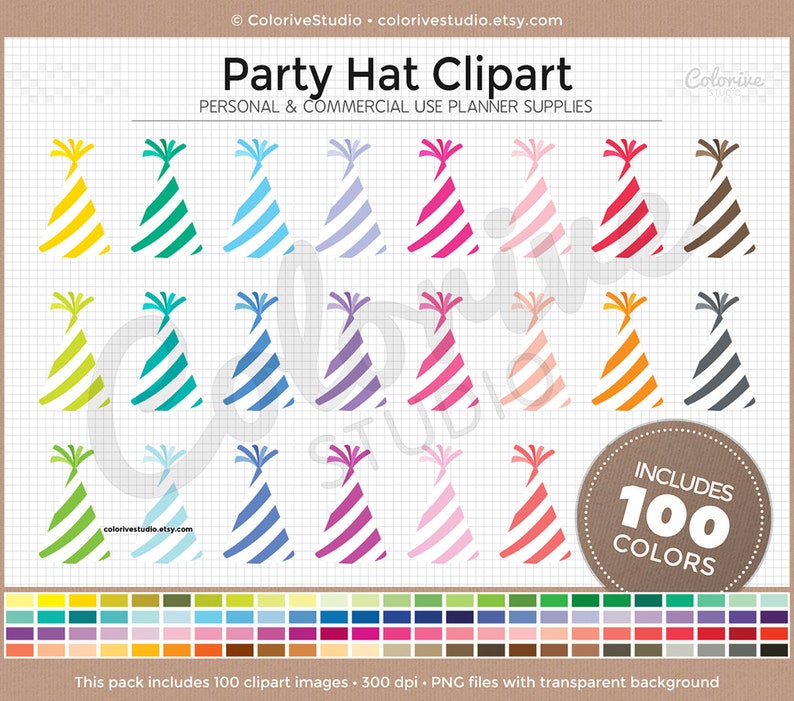 100 Party Hat Clipart Rainbow Colors Striped Birthday Png - Etsy