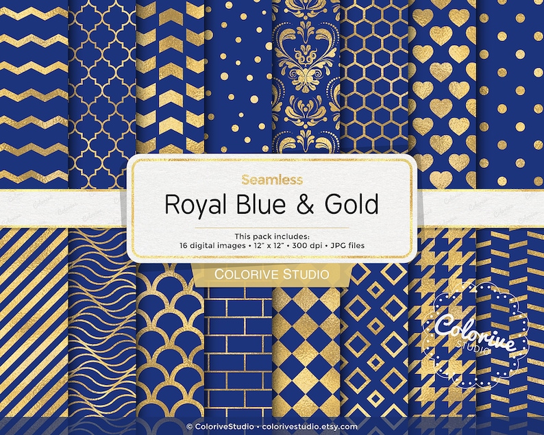 Royal Blue and Gold Digital Paper Seamless Elegant and - Etsy
