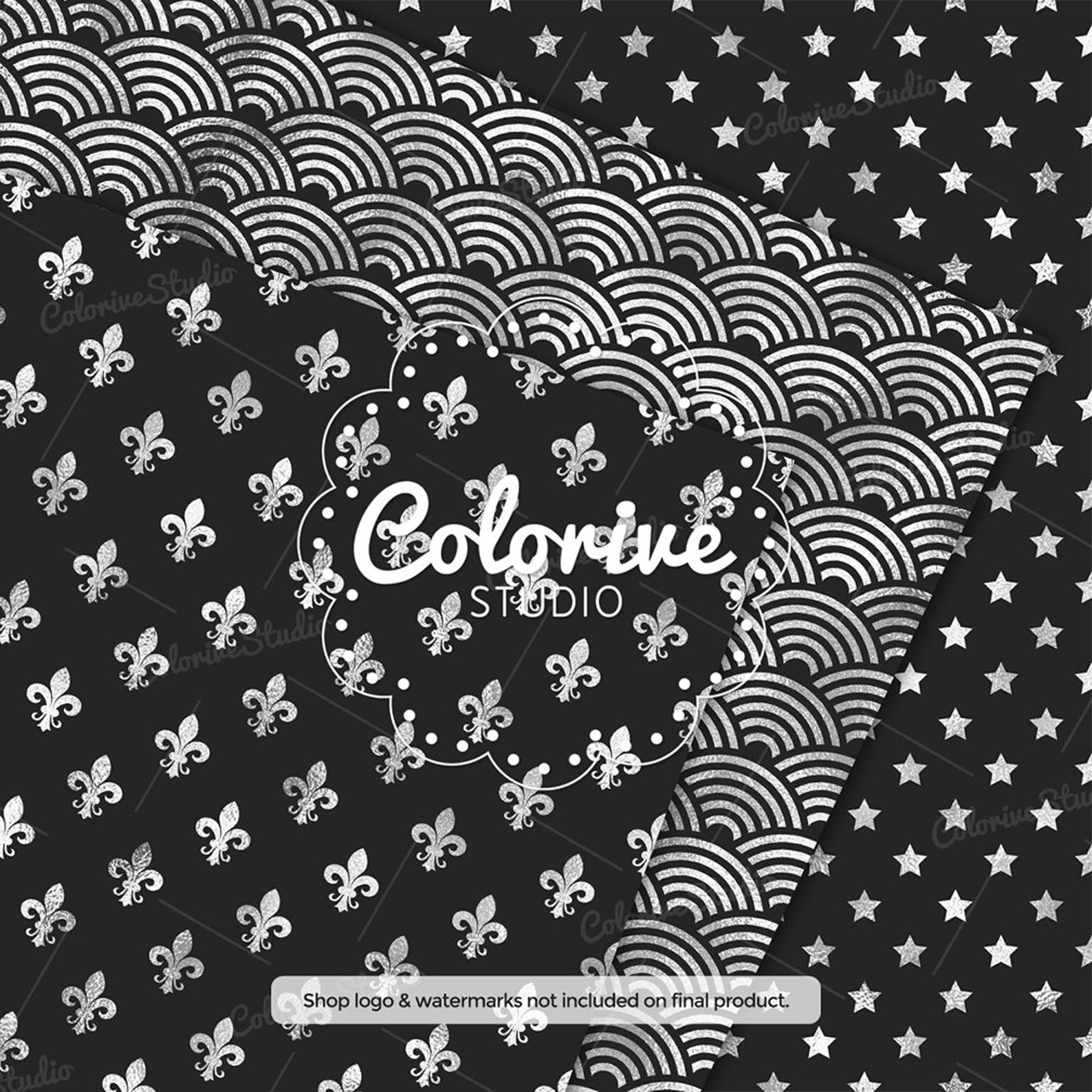 Black and Silver Digital Papers Seamless Geometric Silver - Etsy