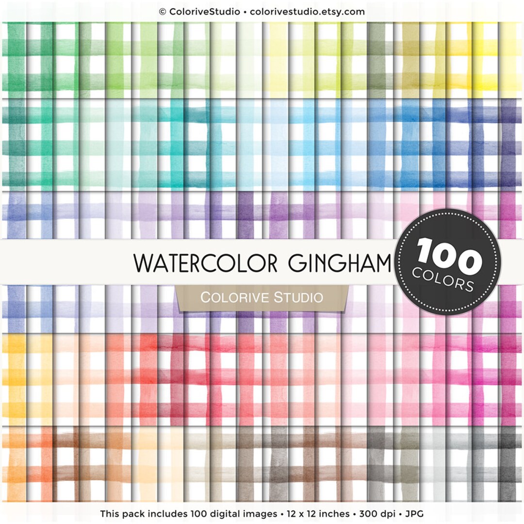 Watercolor Gingham Digital Paper 100 Rainbow Colors Water - Etsy