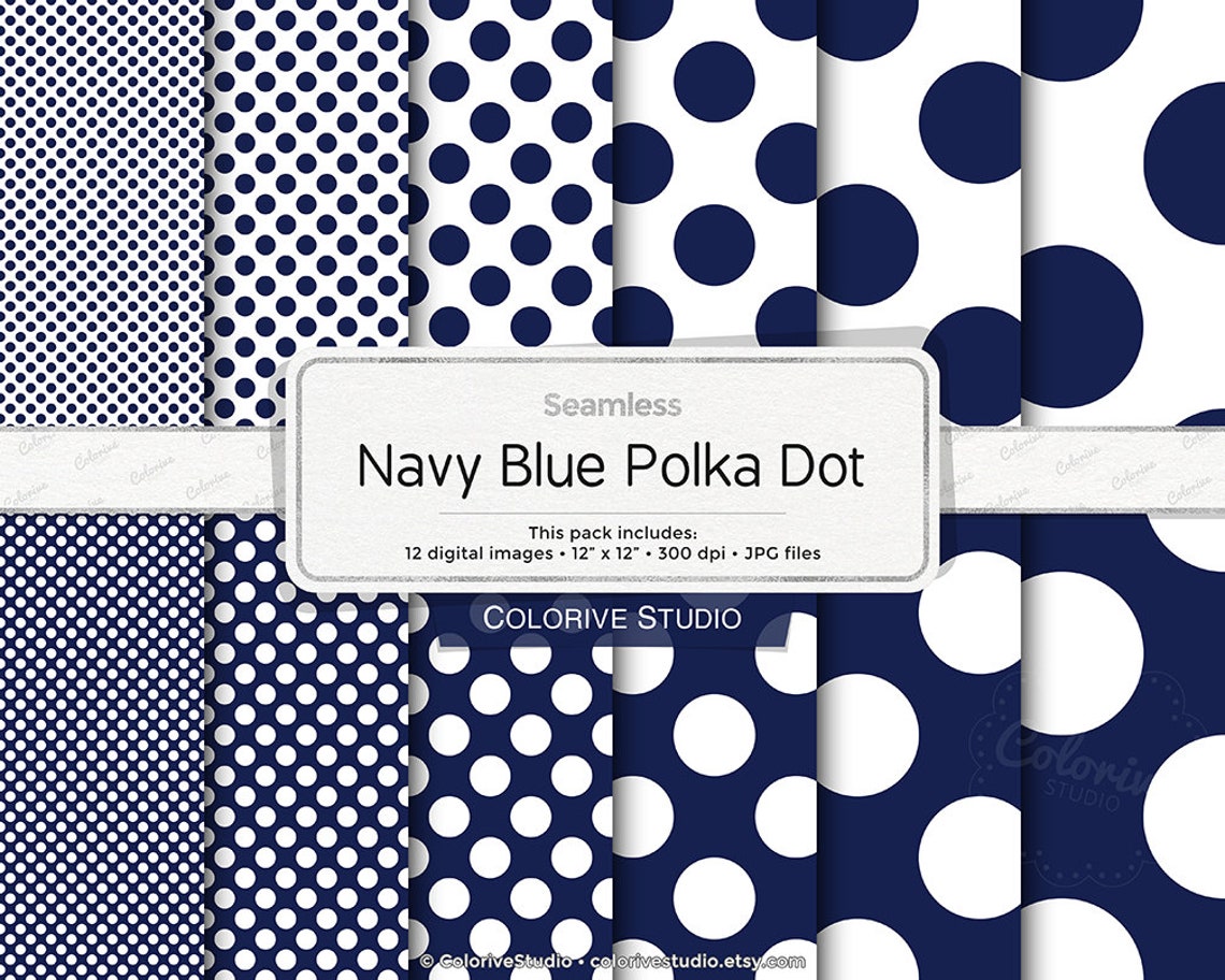 Navy Blue Polka Dot Digital Paper Small Blue Polka Dot Big - Etsy