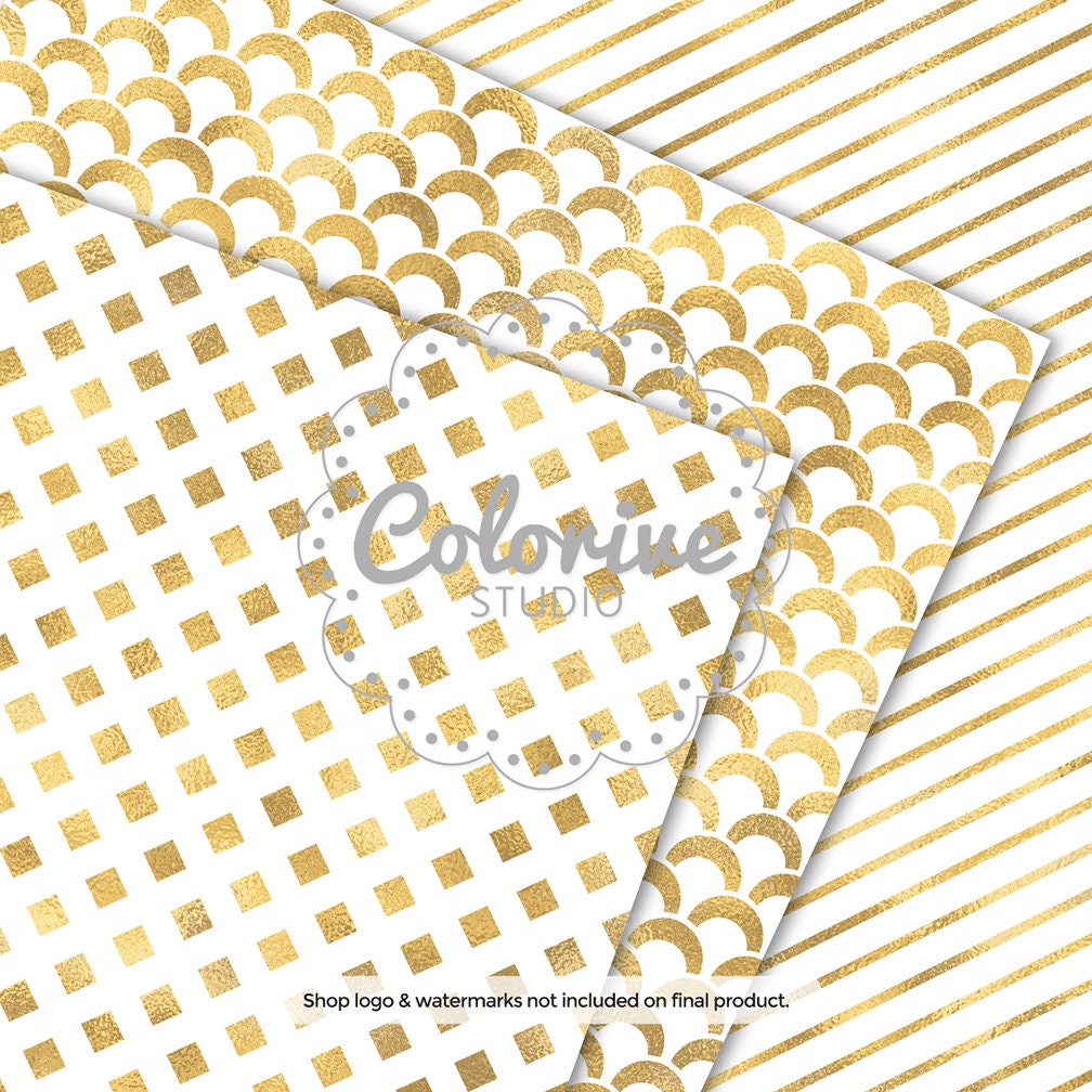 White and Gold digital paper seamless elegant gold wedding | Etsy