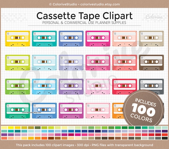 100 Cassette Tape Clipart Rainbow Colors Retro Record Music | Etsy