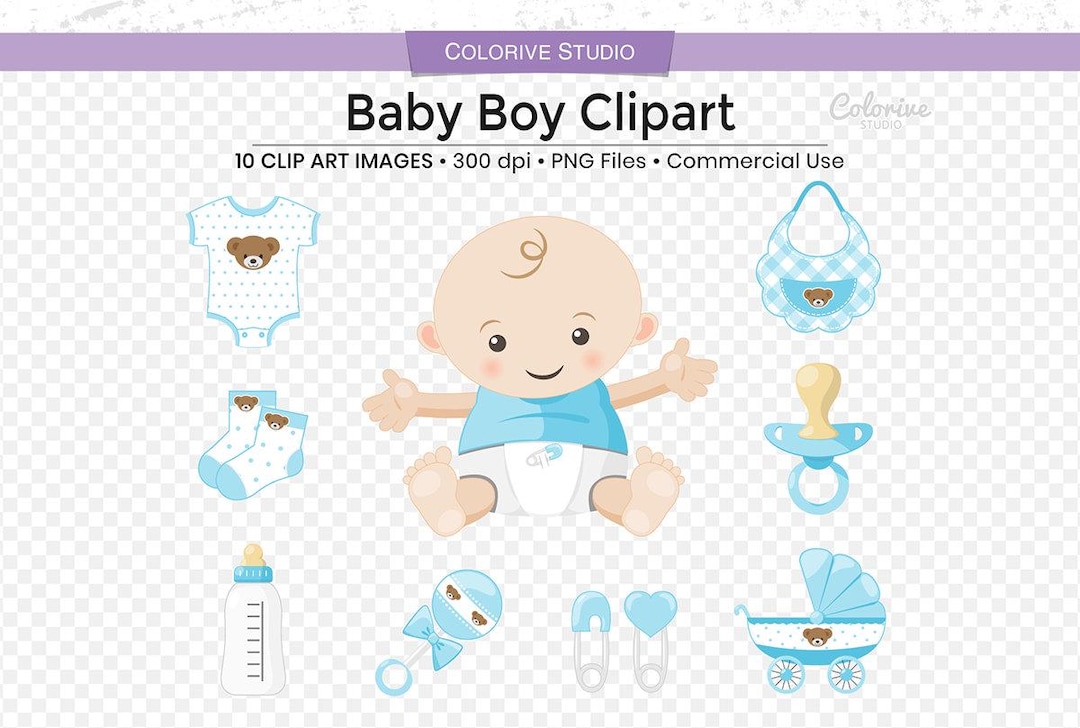 Baby Boy Clipart Set, Baby Boy Clip Art, Baby Shower Clipart, Baby ...