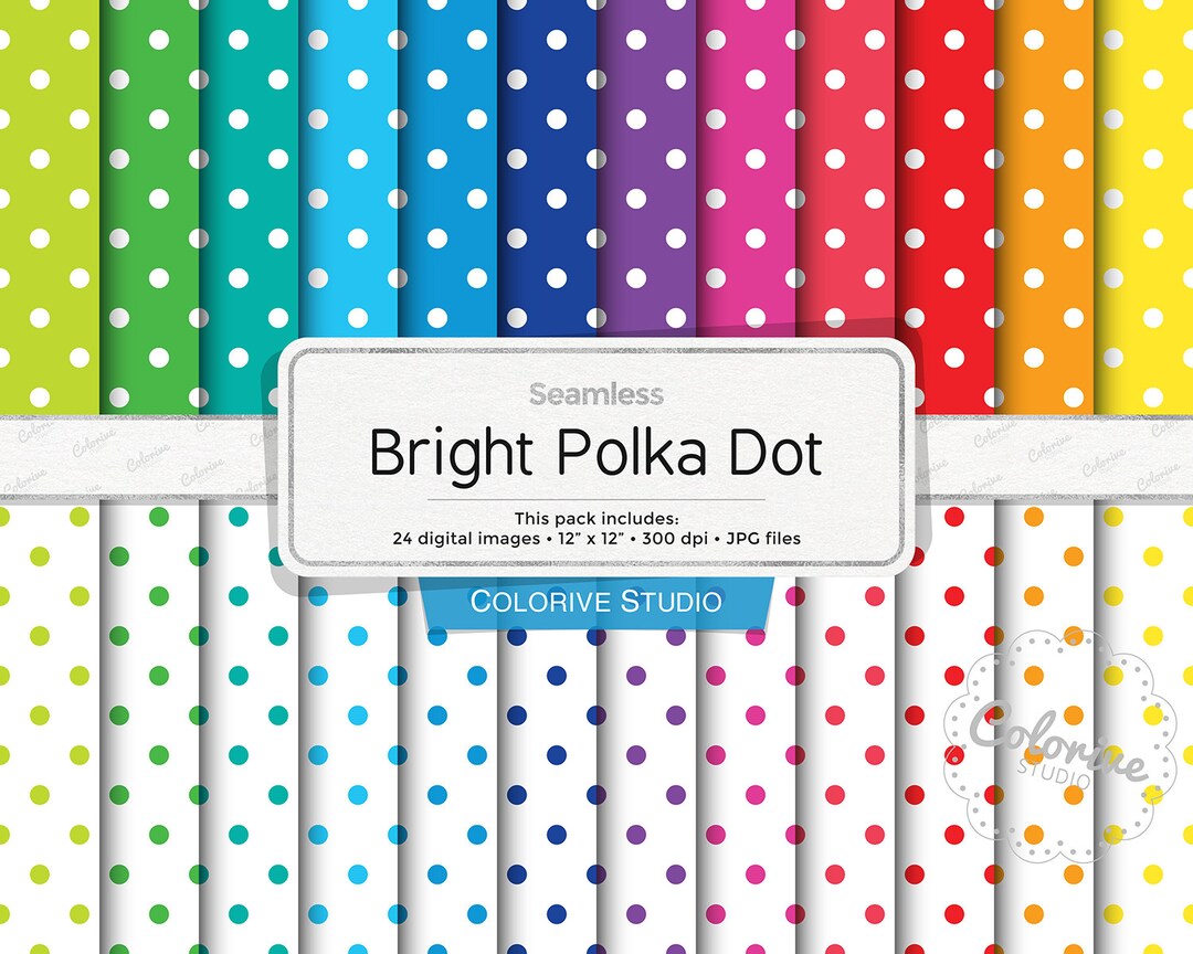 Bright Polka Dot Digital Paper: Rainbow Scrapbook Pattern (instant ...