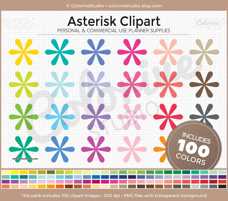 100 Asterisk Clipart Rainbow Colors Flower Asterisk Shape Png | Etsy