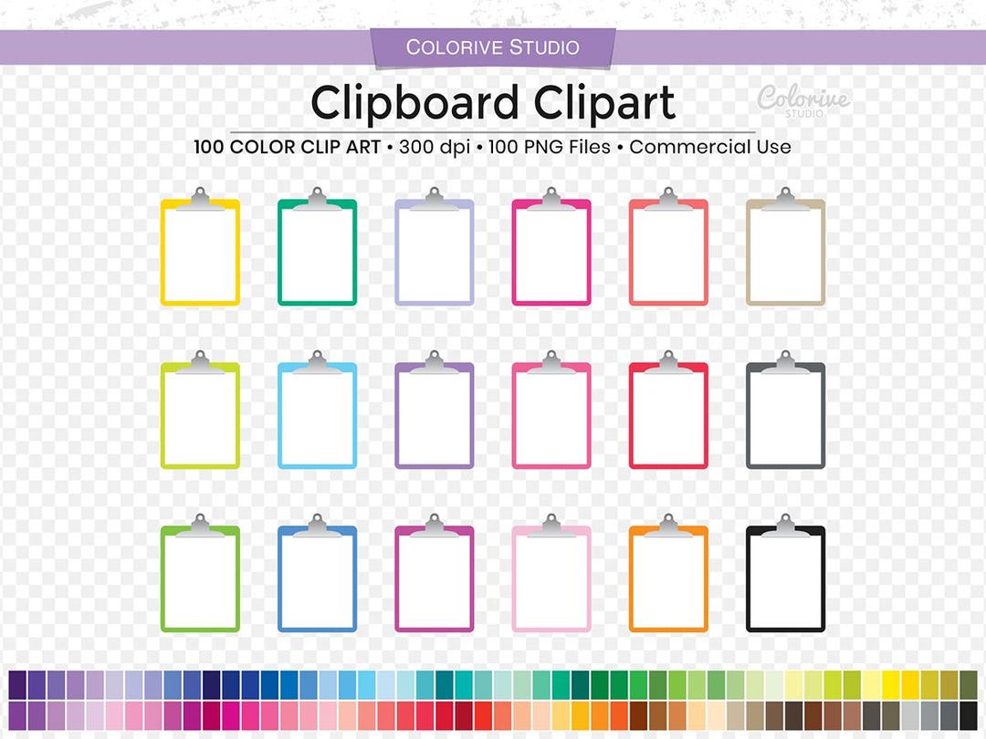 100 Clipboard Clipart in Rainbow Colors Clipboard School Notes Keeper ...