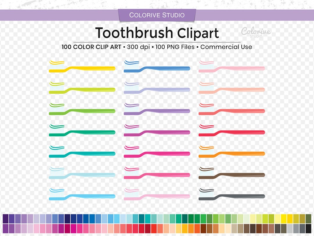100 Toothbrush Clipart in Rainbow Colors Teeth Dental Hygiene Png ...
