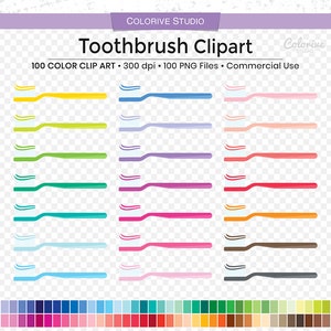 100 Toothbrush Clipart in Rainbow Colors Teeth Dental Hygiene Png ...