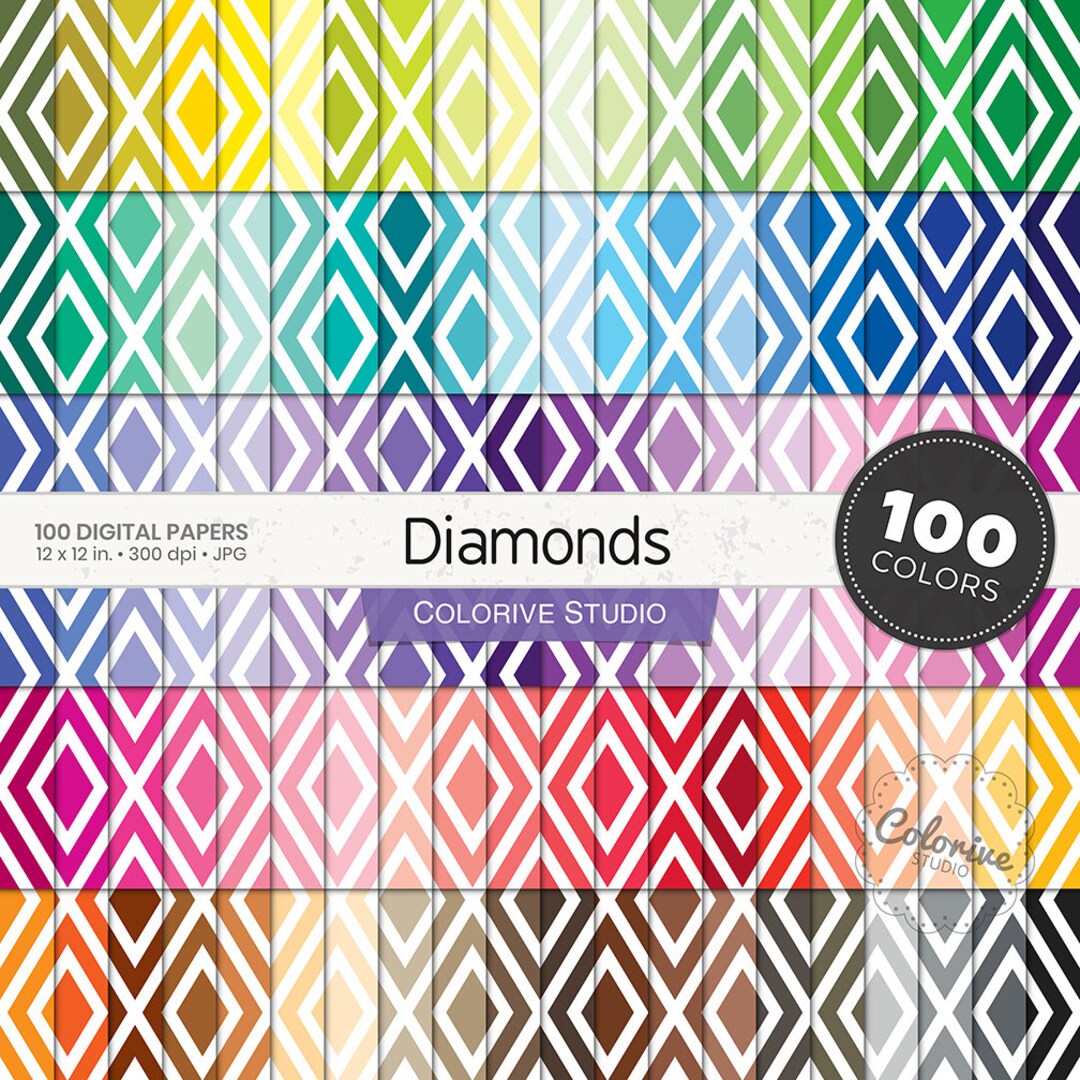 Diamonds Digital Paper 100 Rainbow Colors Geometric Rhombus Diamonds ...