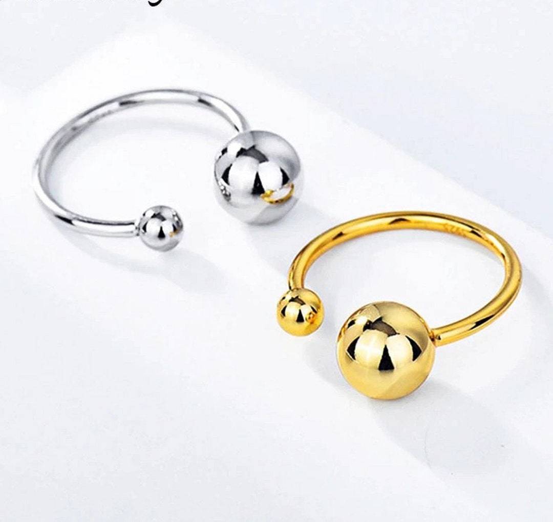 Silver Double Ball Ring Two Ball Open Ring Statement Ring - Etsy Israel