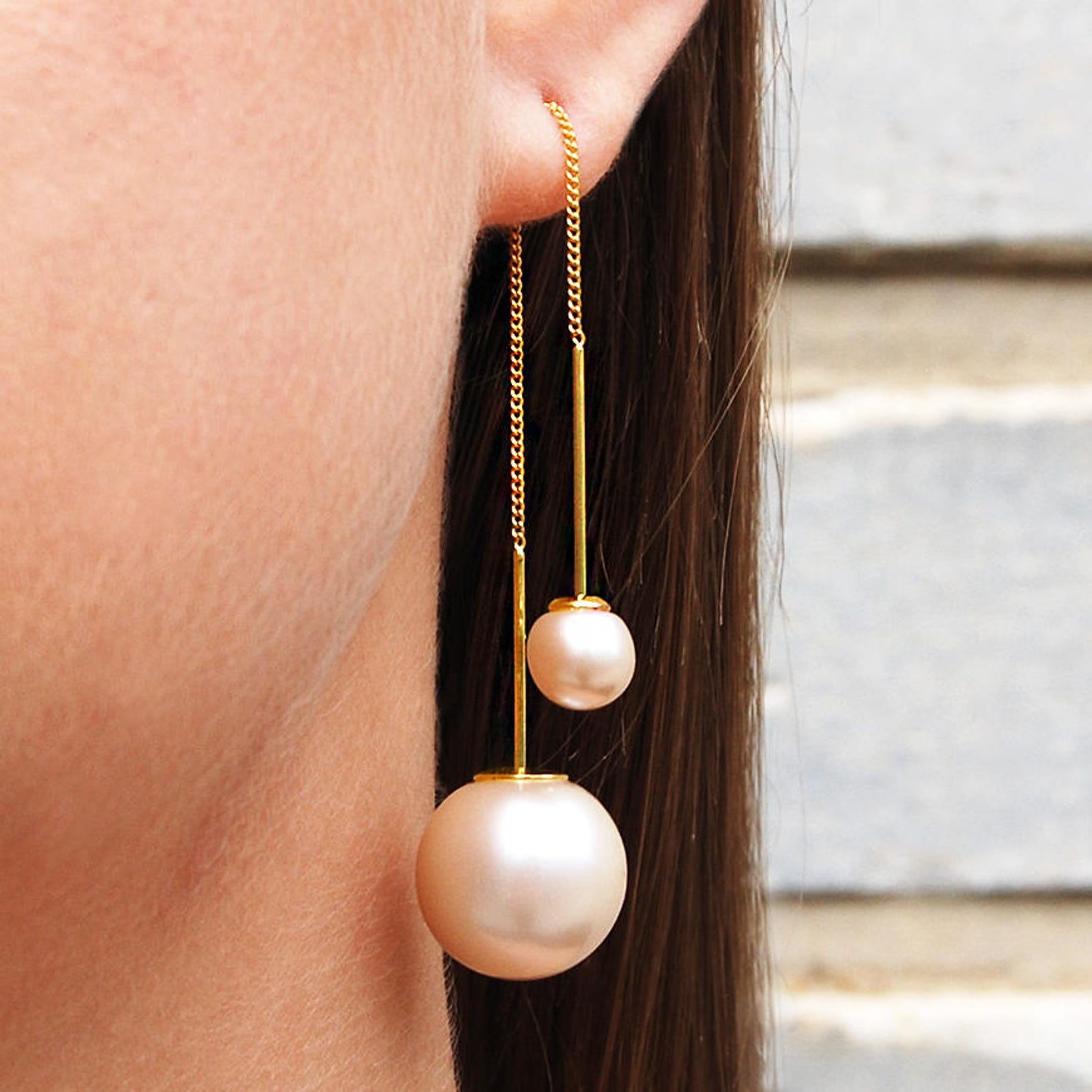 Gold Threader Earrings Pearl Drop Earrings Gold Chain - Etsy