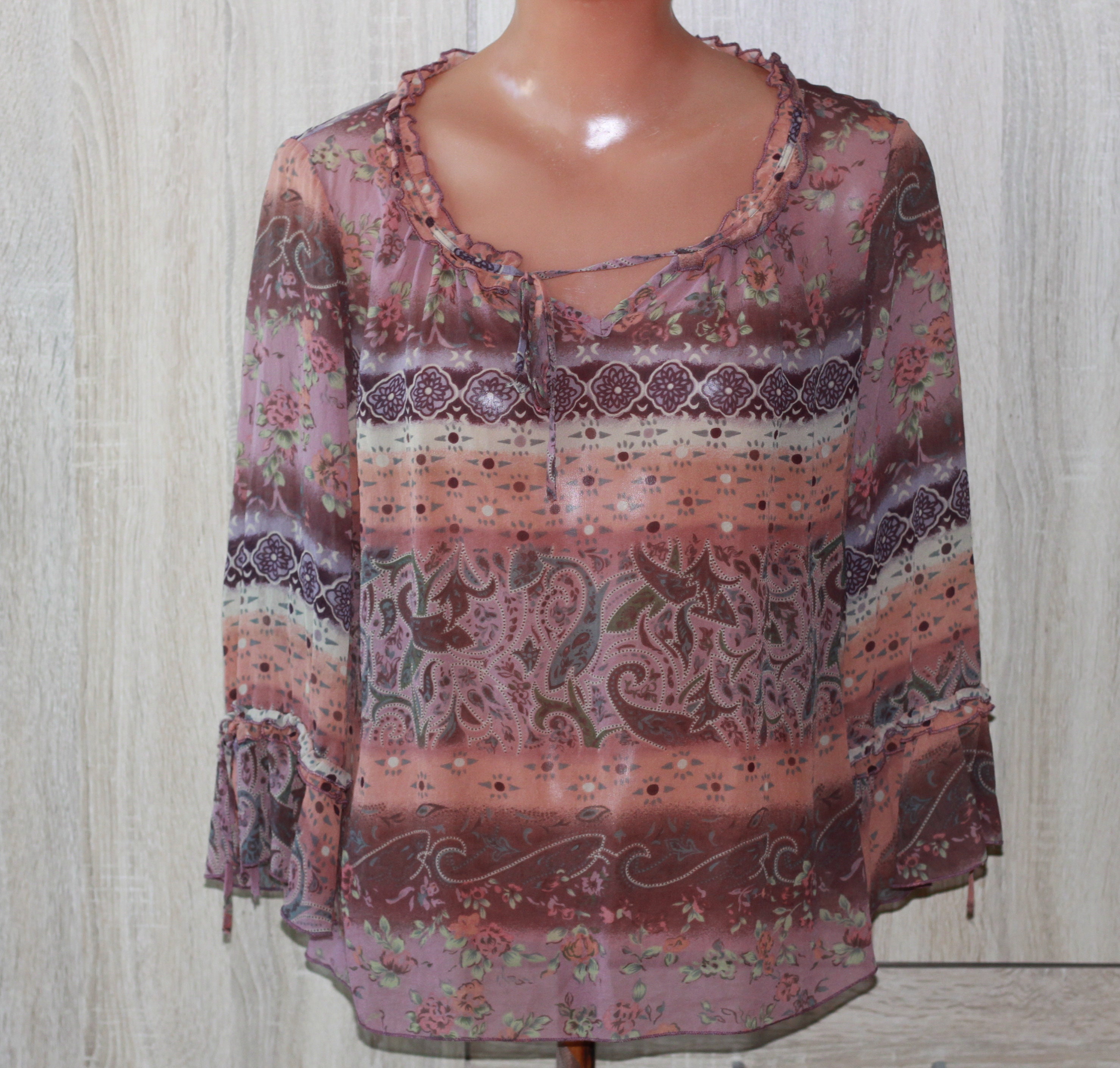 Silk Blouse Romantic Ruffle Pastels Beige Brown Size S/M - Etsy