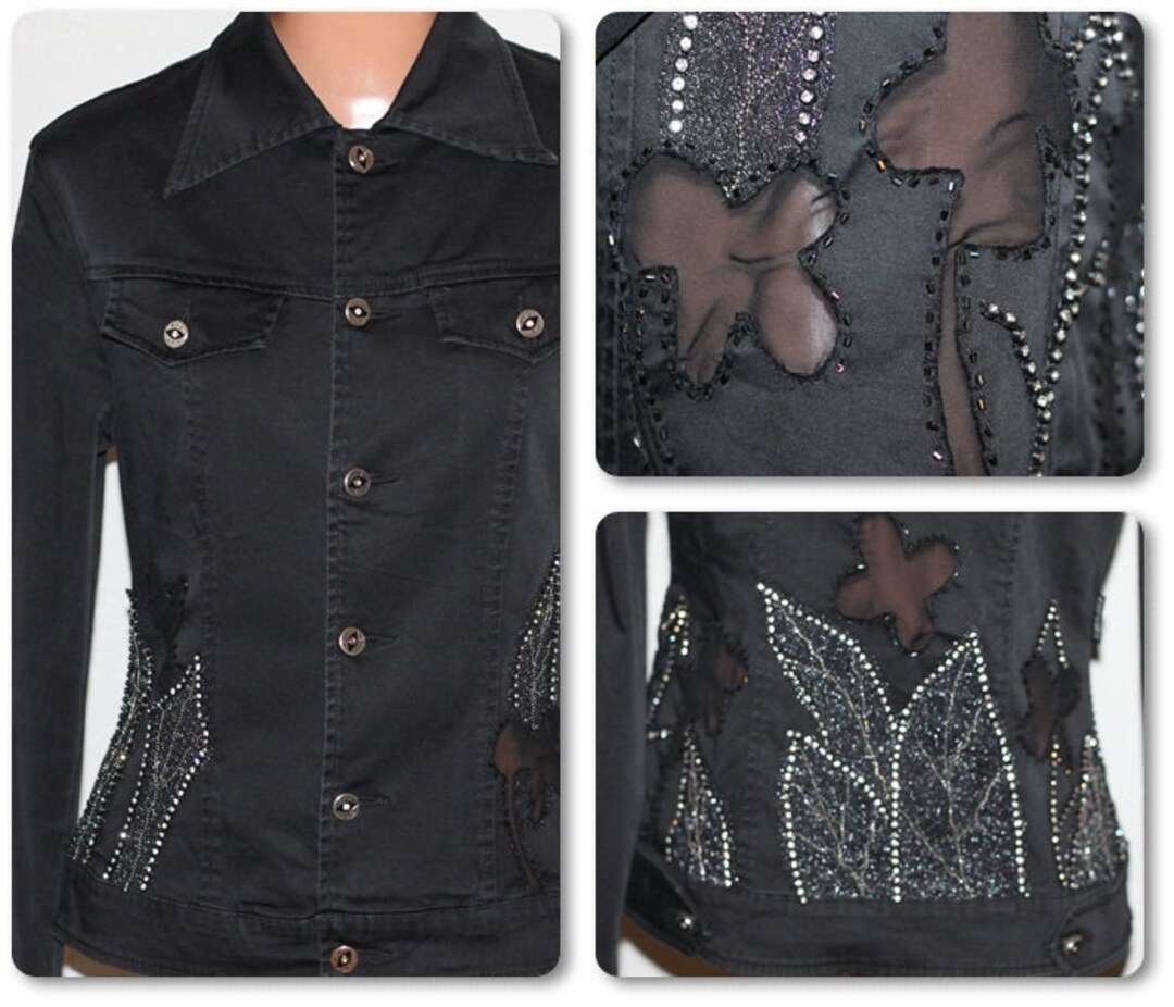 Cat Eyes Black Denim Gothic Style Jacket With Embroidery Size S - Etsy