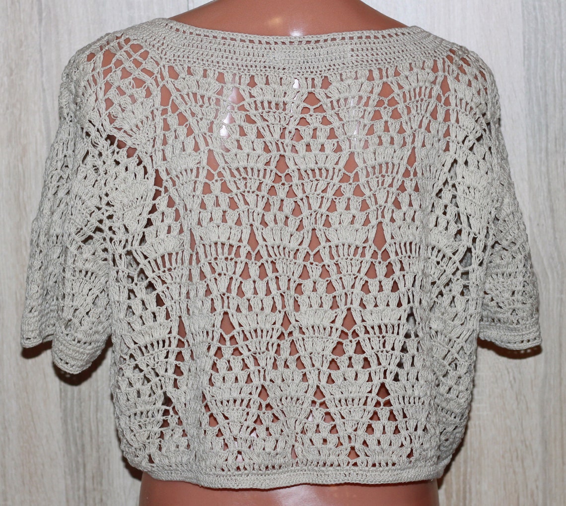 Light Gray Crocheted Cotton Bolero Size L - Etsy Light Gray Crocheted Cotton Bolero Size L - Etsy