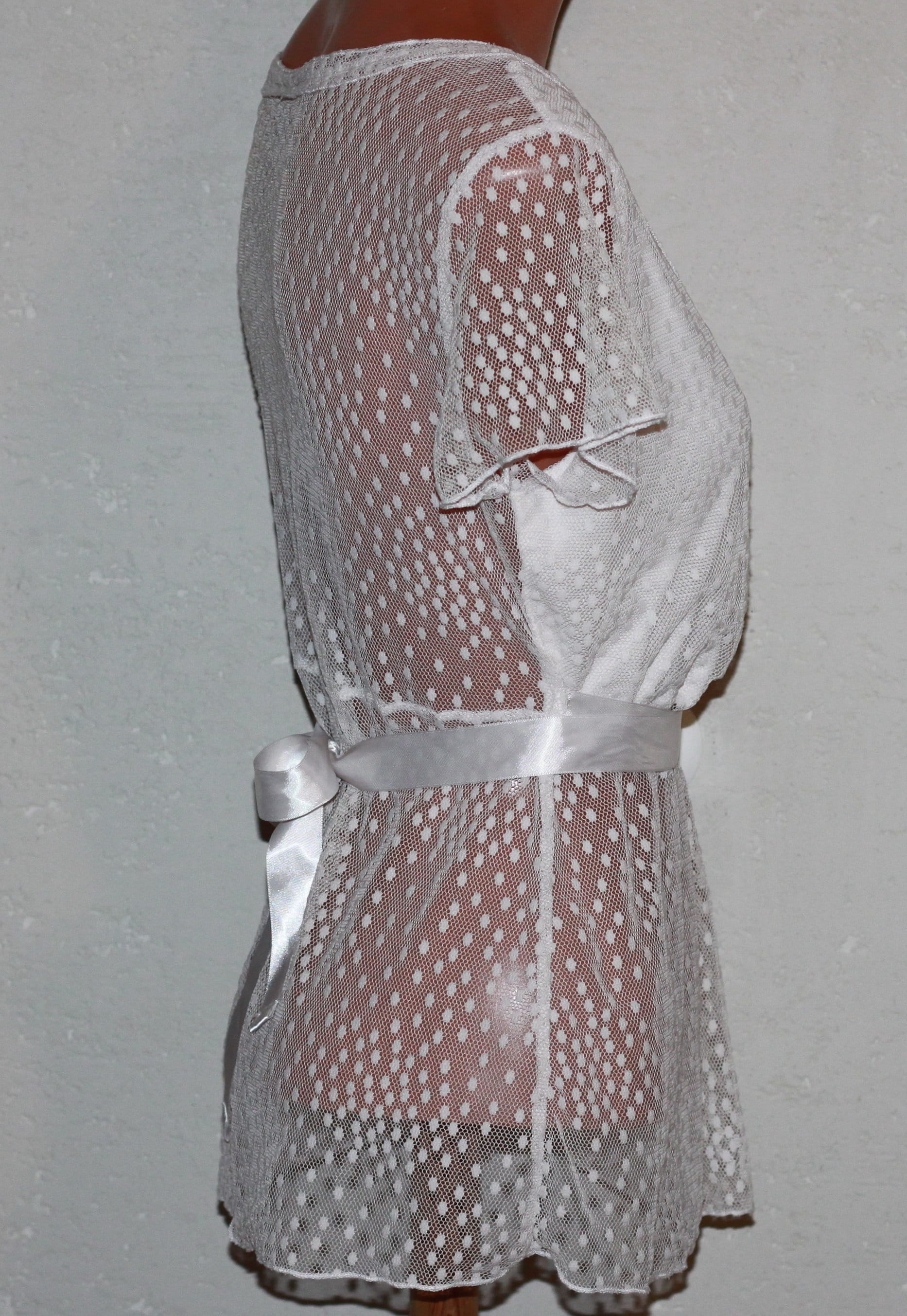 White Transparent Polka Dot Blouse With Belt Size S - Etsy