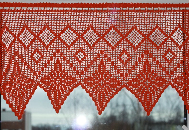 Vintage Handmade Crochet Orange Cotton Curtain Valance - Etsy