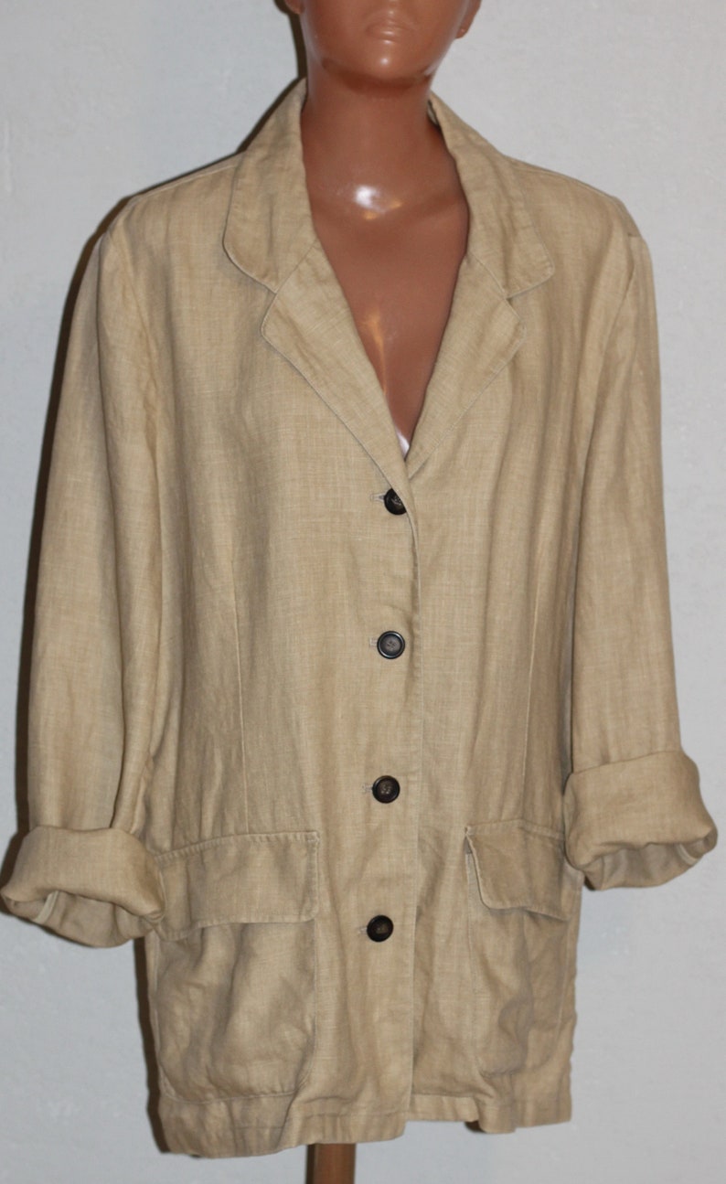 Vintage Beige Linen Oversized Jacket With Pockets From Boden - Etsy
