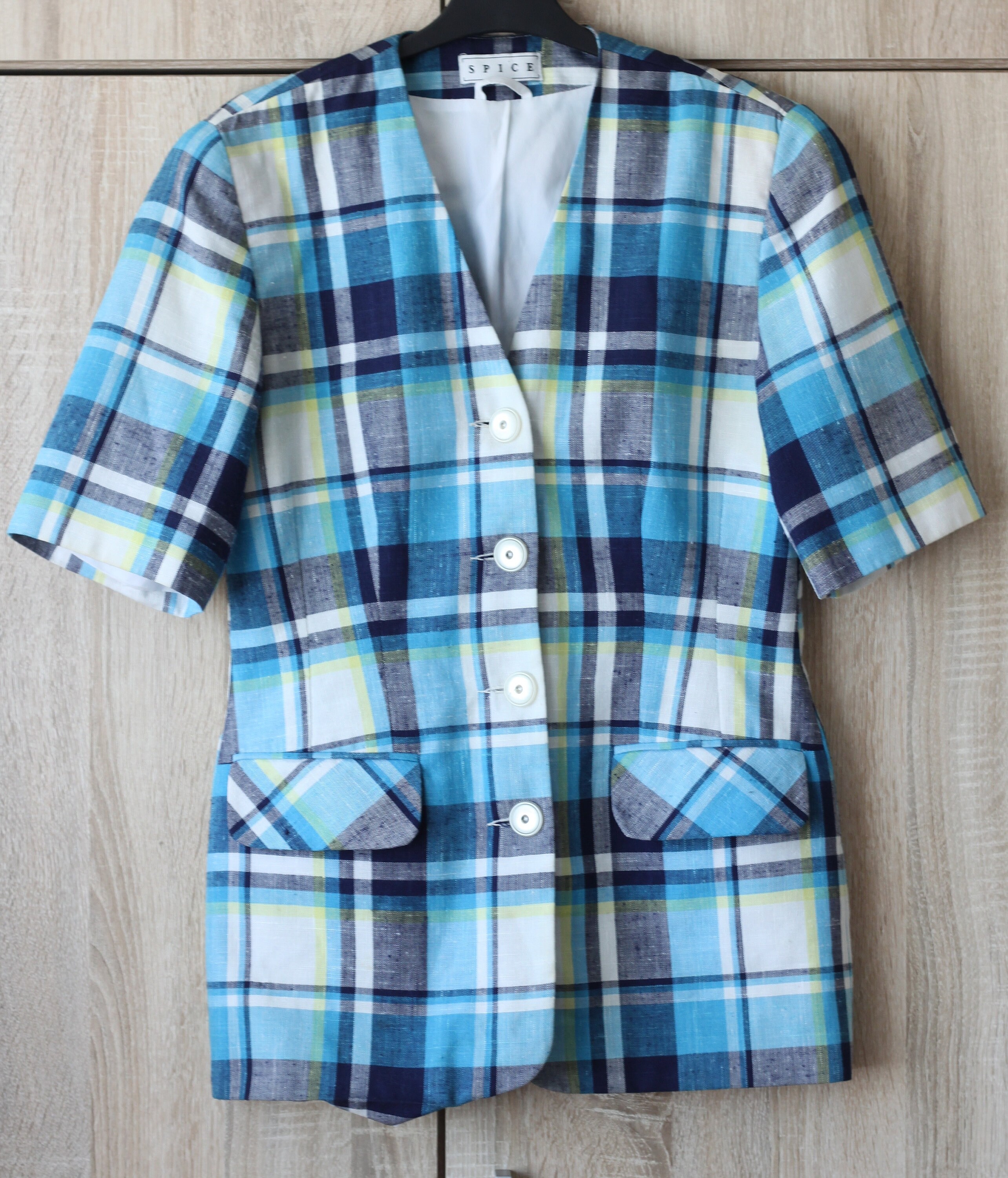 Blue Checkered Summer Jacket Blazer With Short Sleeves Size M - Etsy