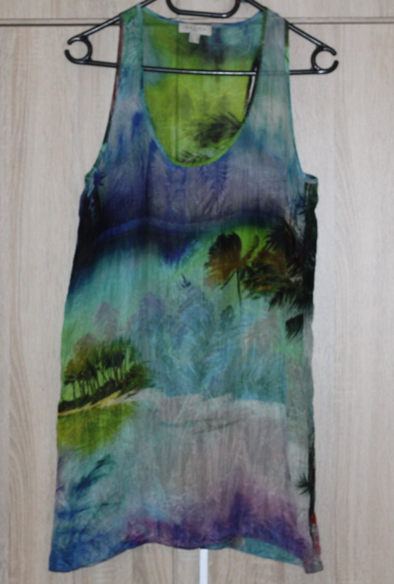 Translucent Silk Mini Dress Beach Tunic Blue Green Batik Size - Etsy