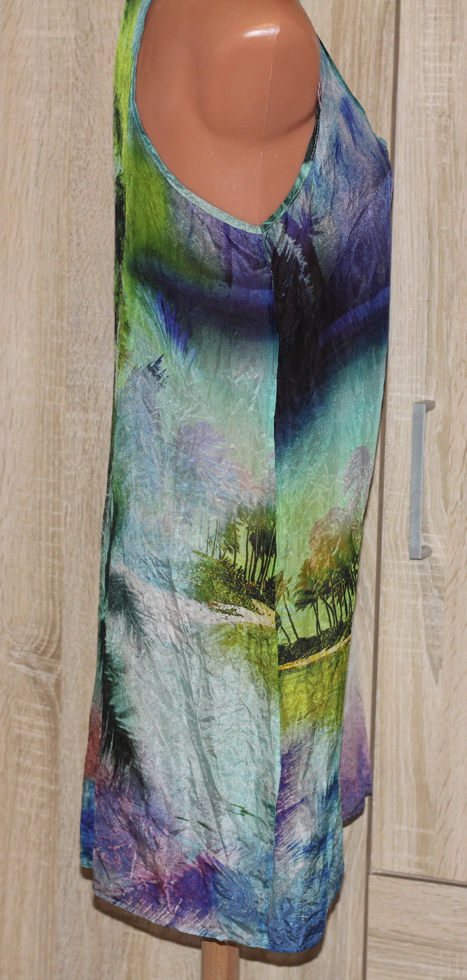 Translucent Silk Mini Dress Beach Tunic Blue Green Batik Size - Etsy