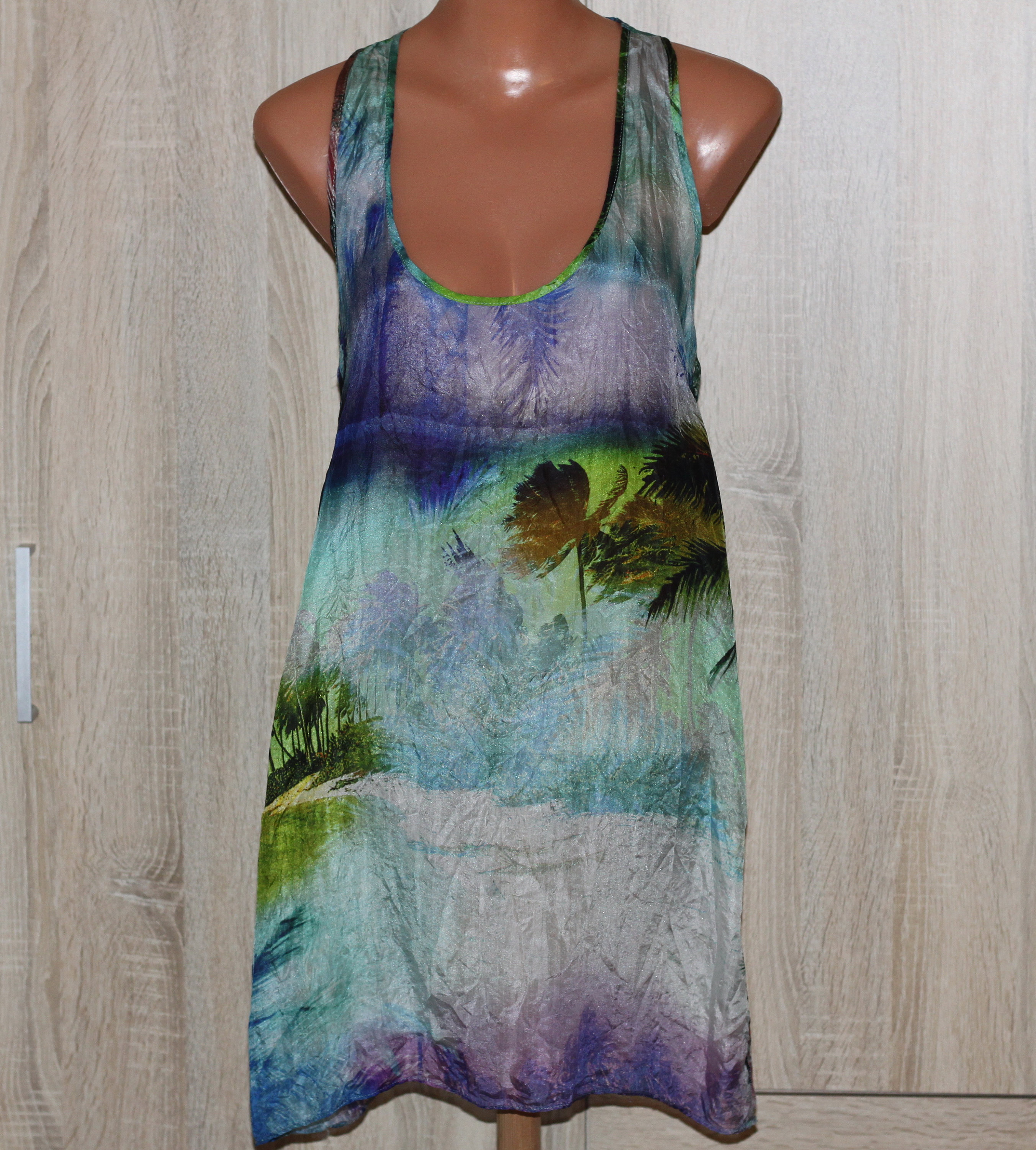 Translucent Silk Mini Dress Beach Tunic Blue Green Batik Size - Etsy
