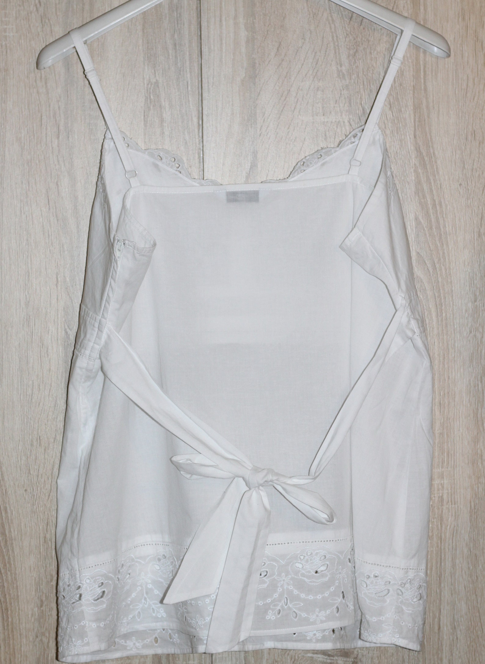 White Cotton Blouse, Spaghetti Straps, Cut Work Embroidery, Size UK 18 ...