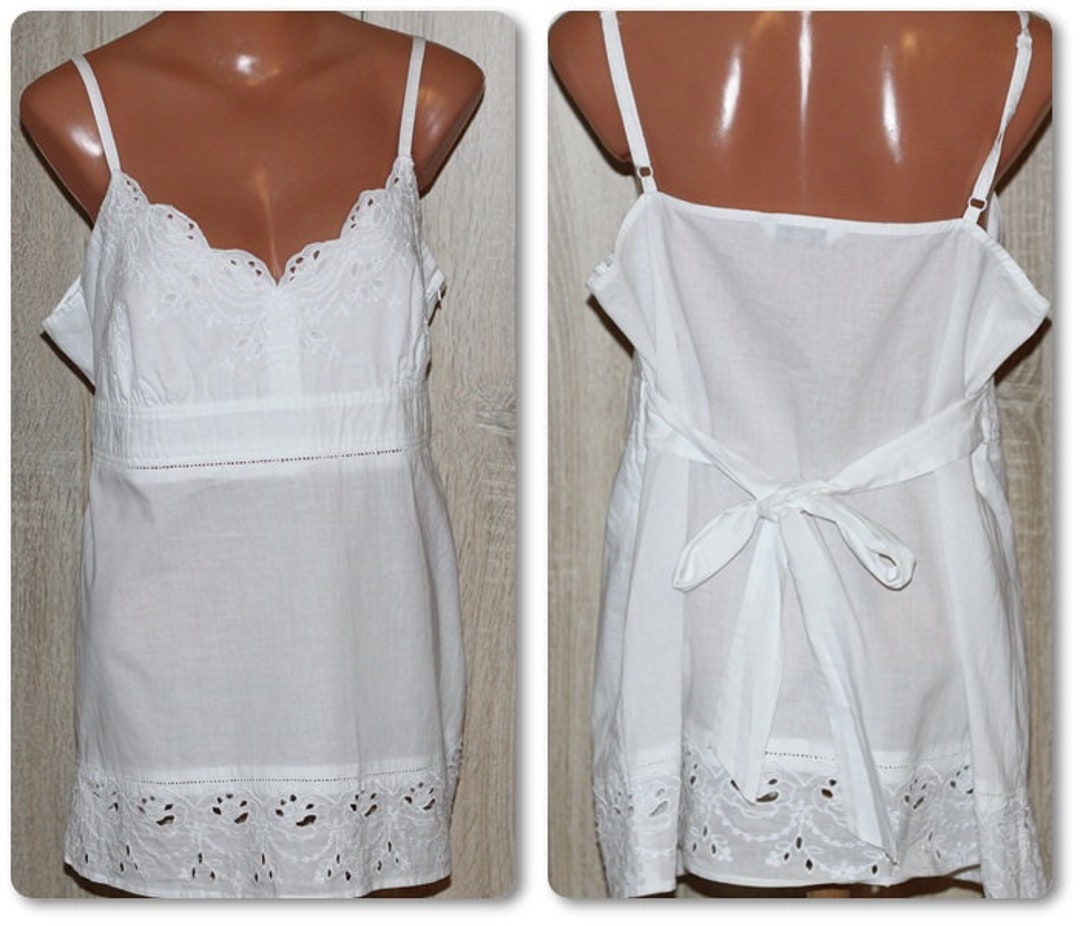 White Cotton Spaghetti Straps Blouse With Cut Work Embroidery Size UK ...