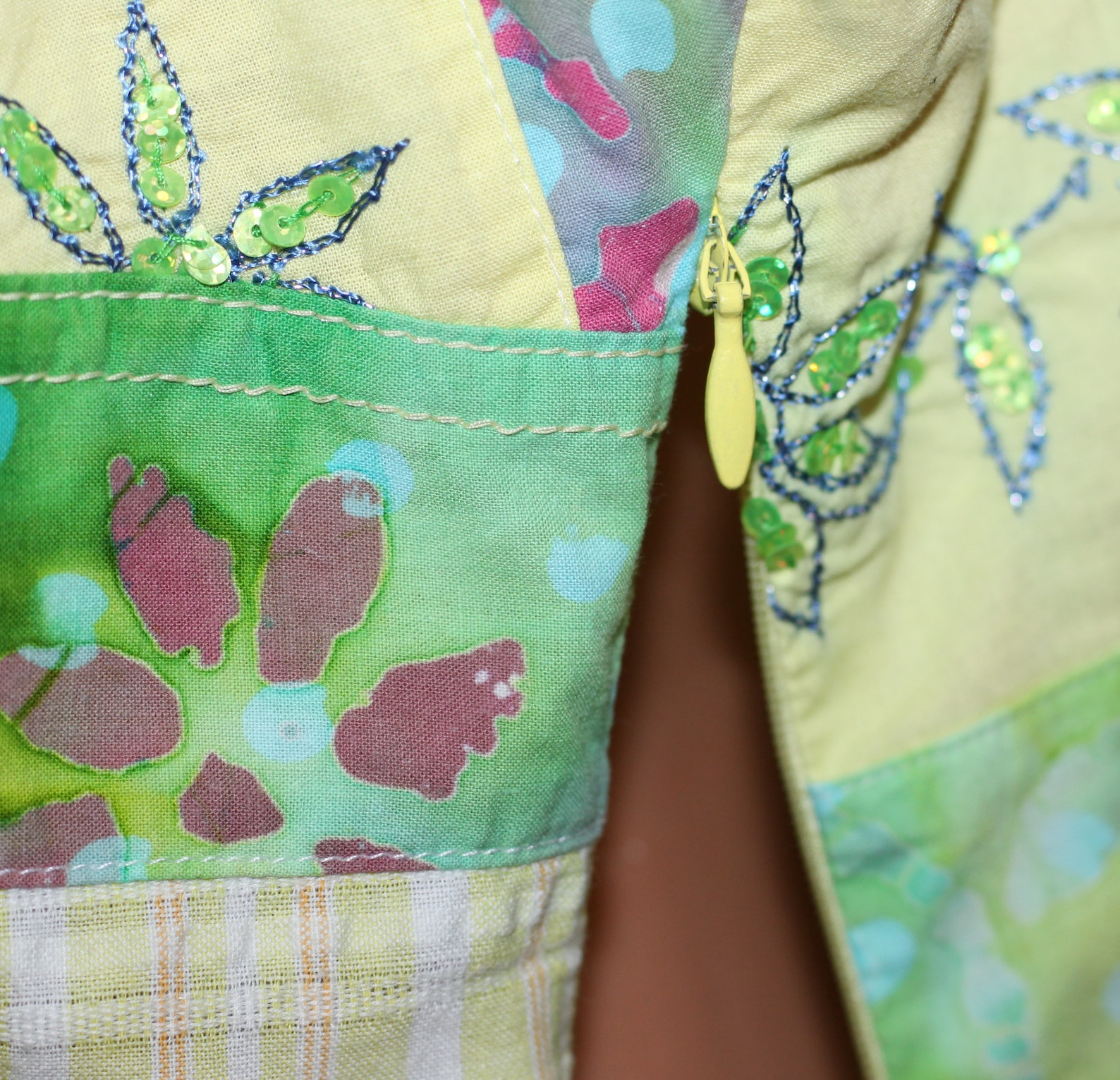 Boho Patchwork Yellow Green Silk Cotton Embroidered Top Blouse Size L ...