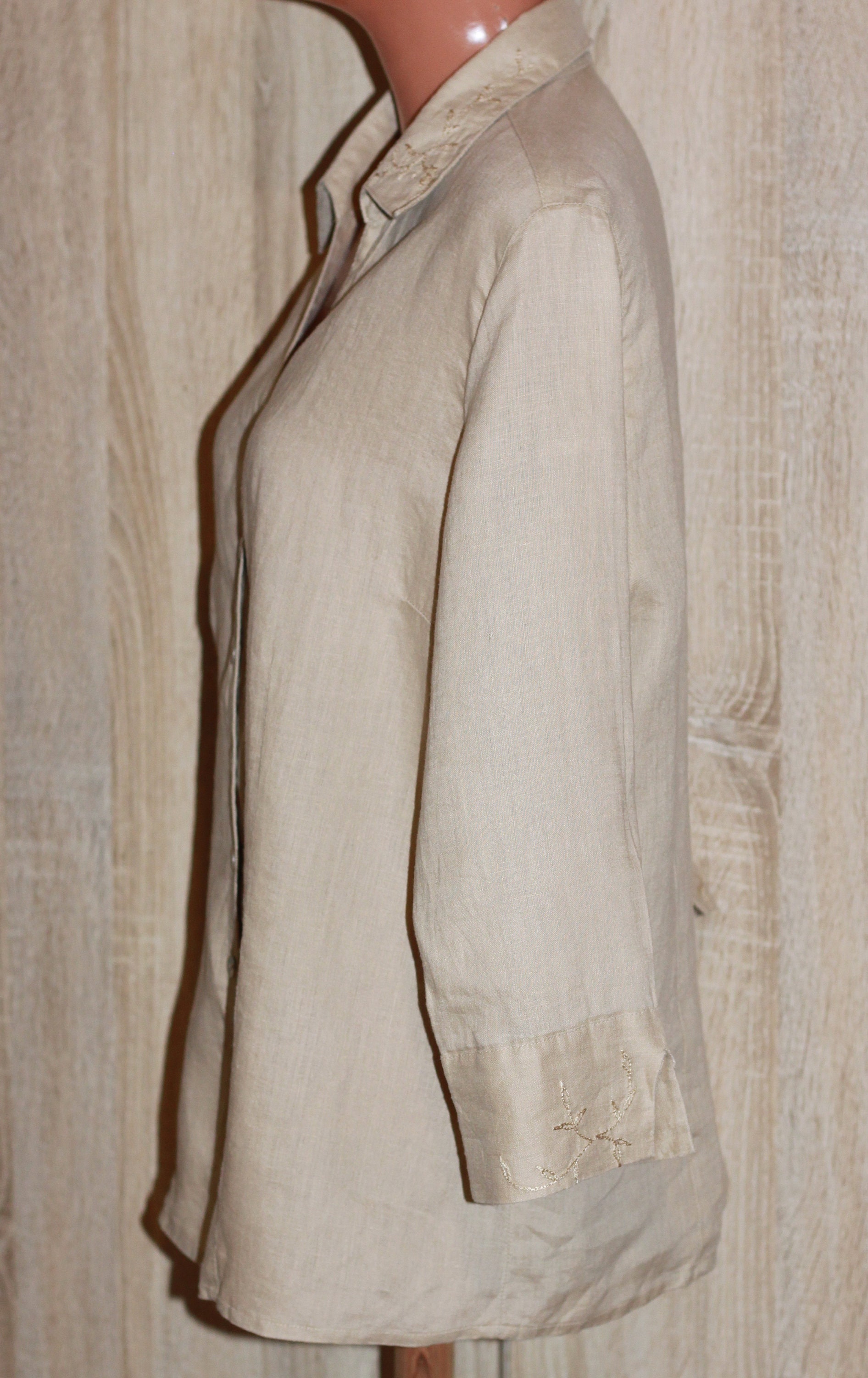 Light Gray Embroidered Linen Blouse With 3/4 Sleeves Size L - Etsy